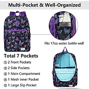 School Backpack,VONXURY Women Classic Lightweight Water Resistant Causal Daypack for Teens Boys Girls(Purple Butterfly）