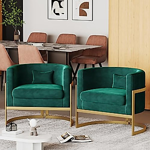 Modern Living Room Chair Velvet Barrel Accent Chairs Armchair, Upholstered Lounge Chair Mid Century Tub Bucket Club Side Chair Sofa for Bedroom-Green