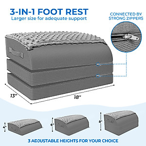 Foot Rest Under Desk for Office Use, Gel Memory Foam Foot Stool with 3 Adjustable Heights and Feet Warm Pocket for Back, Hip, Legs Discomfort Relief, Ergonomic Footrest for Office Chair & Gaming Chair