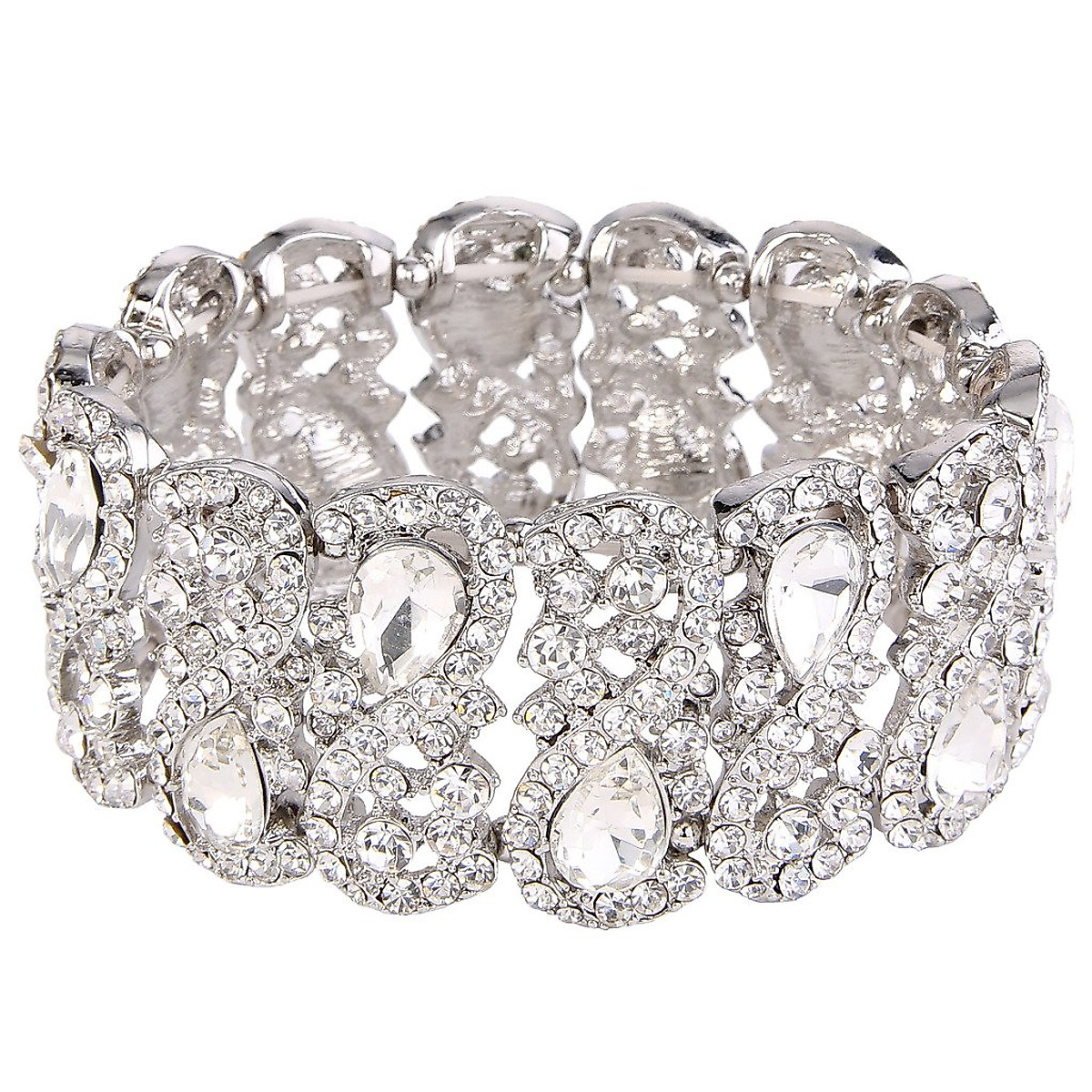 EVER FAITH Women's Austrian Crystal Teardrop 8-Shaped Knot Elastic Stretch Bracelet Clear Silver-Tone