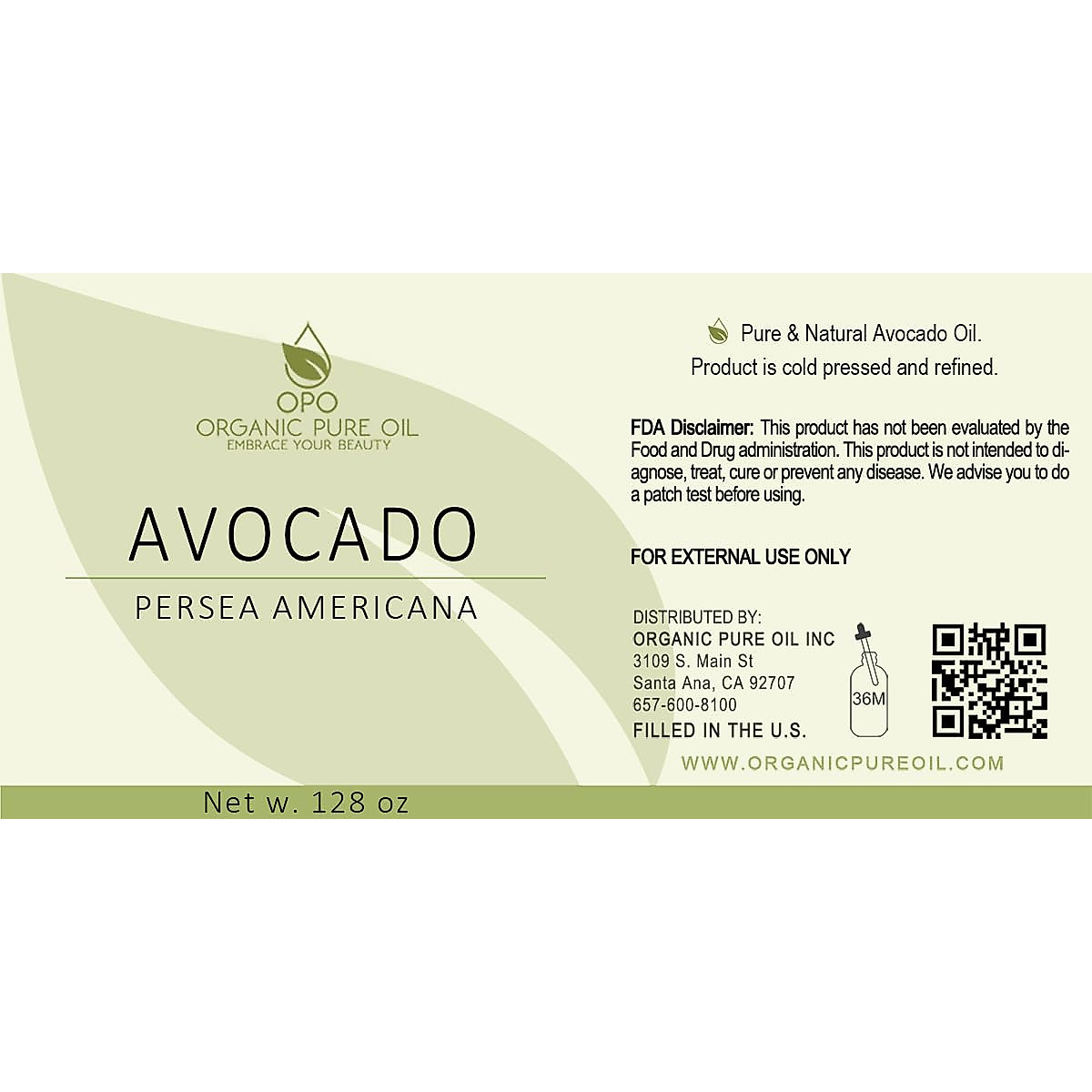 Avocado Oil - Pure, Refined, Filtered, Non-GMO, Vegan, Fair Trade, Unscented, Bulk Carrier - 32 OZ