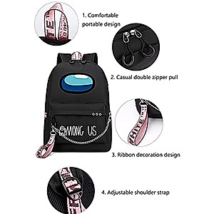 ChamZA Classic Us Backpack Unisex Bookbag w USB & Headphone Ports & Cables High-Capacity Book Bags for Boys Girls Comfortable Stylish Adults' Daypack (Pink), 17.7x 5.9 X 12.6 inch