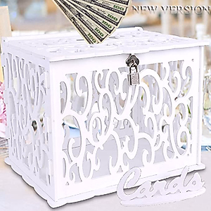 OurWarm Wedding Card Box PVC Hollow Wedding Envelope Box with Lock and Card Sign, Upgraded Security Money Box Gift Card Box for Wedding Reception Birthday Baby Shower Graduation Party Supplies