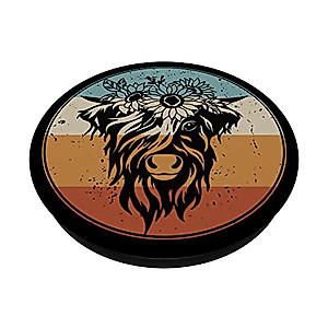 Retro Vintage Scottish Highland Cow with Flower PopSockets Swappable PopGrip