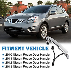 Yikesai Exterior Chrome Door Handle Front Left Driver Side, with Key Hole Smart Entry Keyless - Compatible with 2010-2013 Nissan Rogue - Replaces 80640CZ31B 80640-CZ31A, 80645-CA000