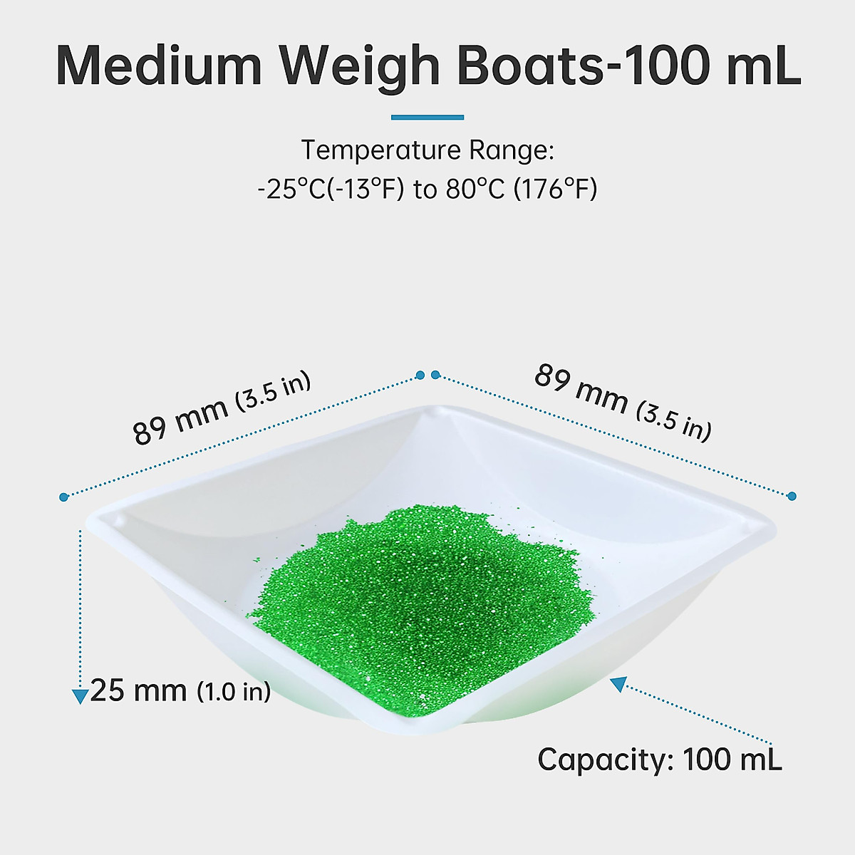 Nilef Weigh Boats Medium 125 Pack | 100 mL, 3 oz | Square Disposable Trays | Anti-Static Polystyrene Weighing Dishes for Scale, Liquids, Powders | Easy-Pour Lab Containers (Y102)