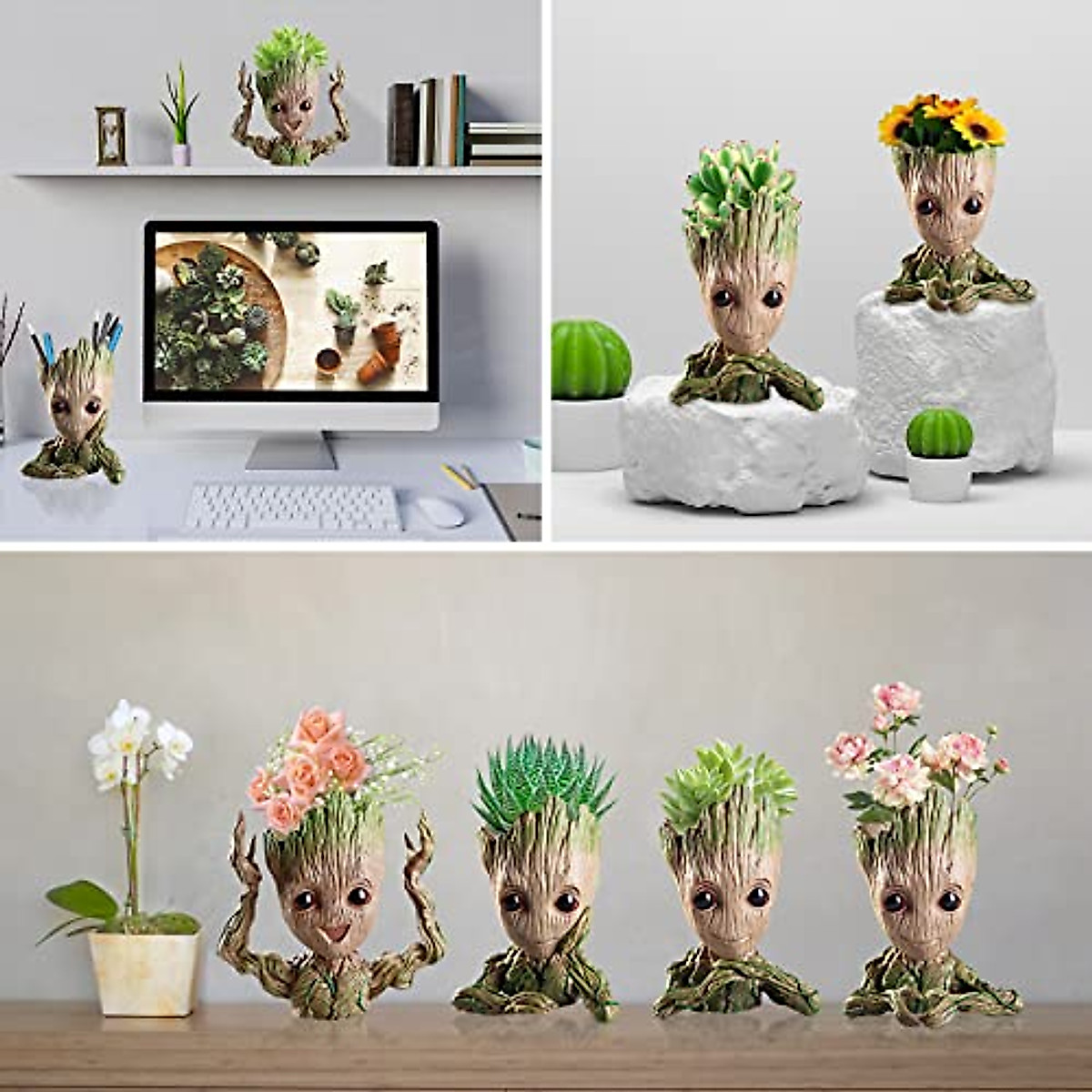 4 Styles Flowerpot Baby Groot Flower Pot Succulent Planter Pot Pencil Holder Office Party Ornament Christmas Birthday Gift (4 Styles)