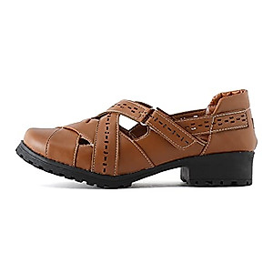 Leisure Women's Four Seasons Solid Color Non Slip Square Heels Round Toe Breathable Hook Loop Sandals Shoes Women Dress Casual Shoes Brown