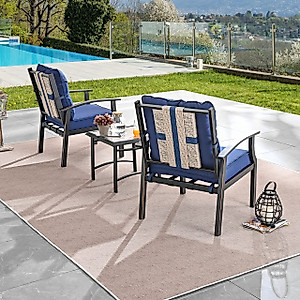 LOKATSE HOME 3 Piece Bistro Set with Square Side Table for Balcony Lounge Porch Yard, Blue