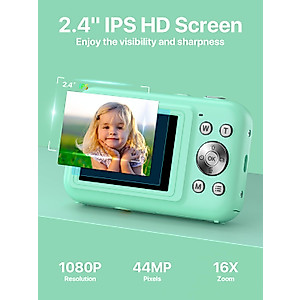 Digital Camera, FHD 1080P Kids Camera with 32GB SD Card 16X Digital Zoom Portable Small Camera, Compact Point and Shoot Camera Mini Digital Camera for Teens Kids Boys Girls Students Seniors - Green