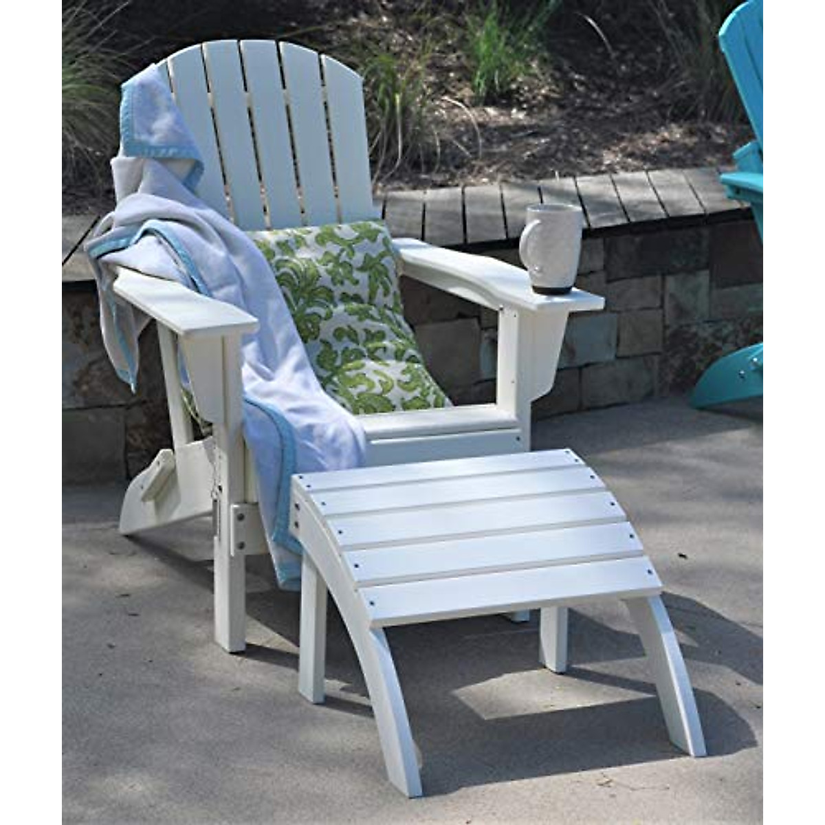 PolyTEAK Outdoor Ottoman, Real Wood Look, All-Weather Outdoor Patio Foot Stool, Outdoor Firepit Foot Rest for Adirondack Chairs (White)