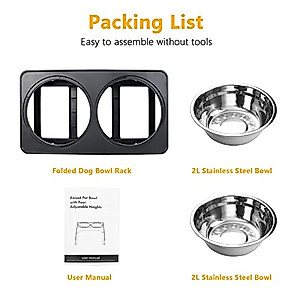 Toozey Elevated Dog Bowls 4 Adjustable Heights, Raised Dog Bowl for Large Medium Small Dogs and Pets, Dog Bowl Stand with 2 Stainless Steel Dog Food Bowls, 4 Heights-3.1", 8.6", 10.2", 11.8"(Black)