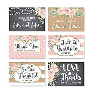 24 Pink Gold Wedding Thank You Cards With Envelopes Wedding Thank You From The New Mr And Mrs Cards - Mr And Mrs Thank You Cards Wedding With Envelopes, Bride Thank You Wedding Cards With Envelopes