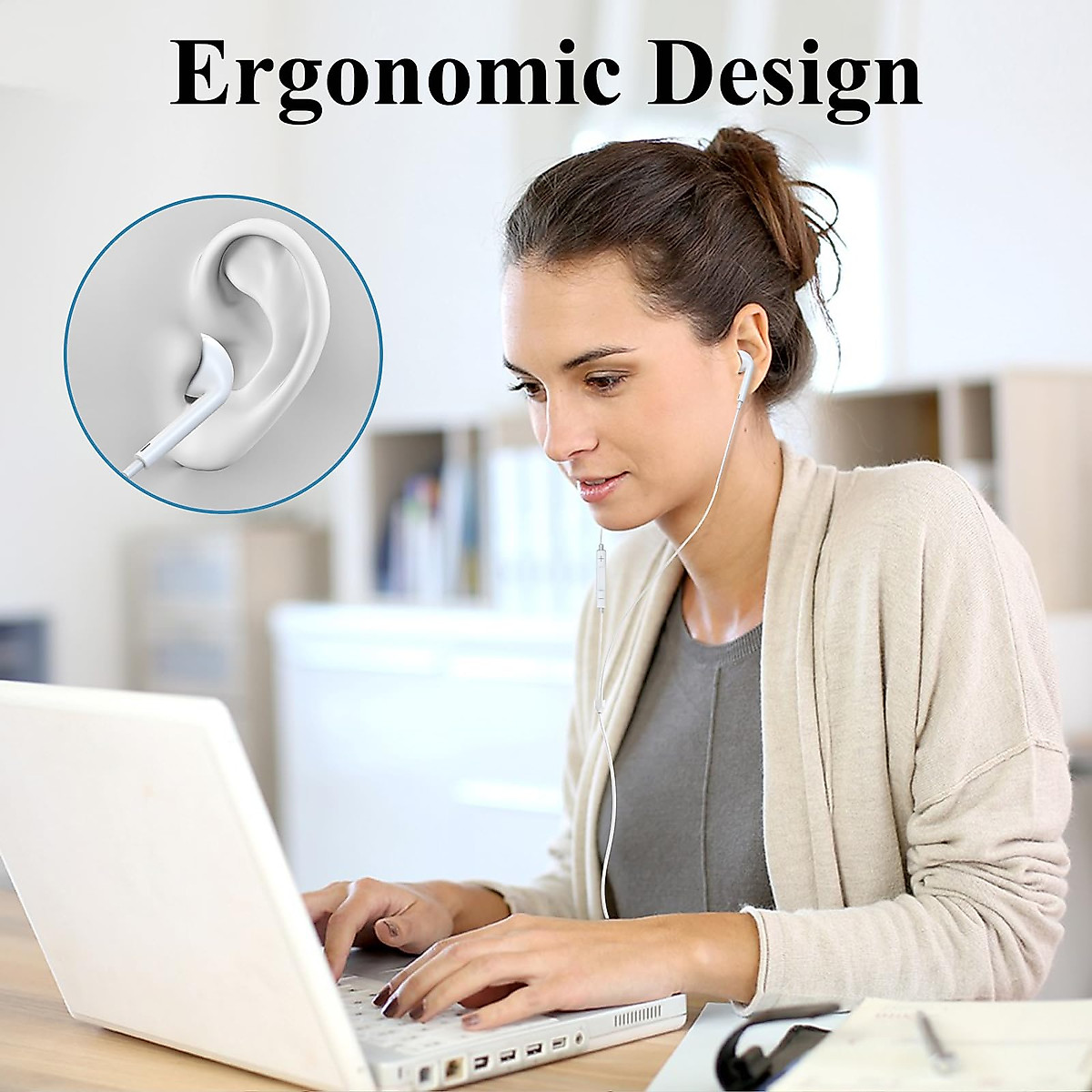 Aolcev USB C Headphones, Type C Earphones for Samsung Galaxy S23/ S23P/ S23 Ultra, in-ear Type C Earbuds with Mic, Noise Canceling Earbuds Wierd, Earbuds for iPhone 15 and Most Type C Devices, White