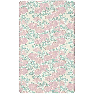 Rose Themed Fitted Crib Sheet,Standard Crib Mattress Fitted Sheet Ultra Soft Material-Baby Crib Sheets for Girl or Boy,28“ x52“,Almond Green Champagne Blush