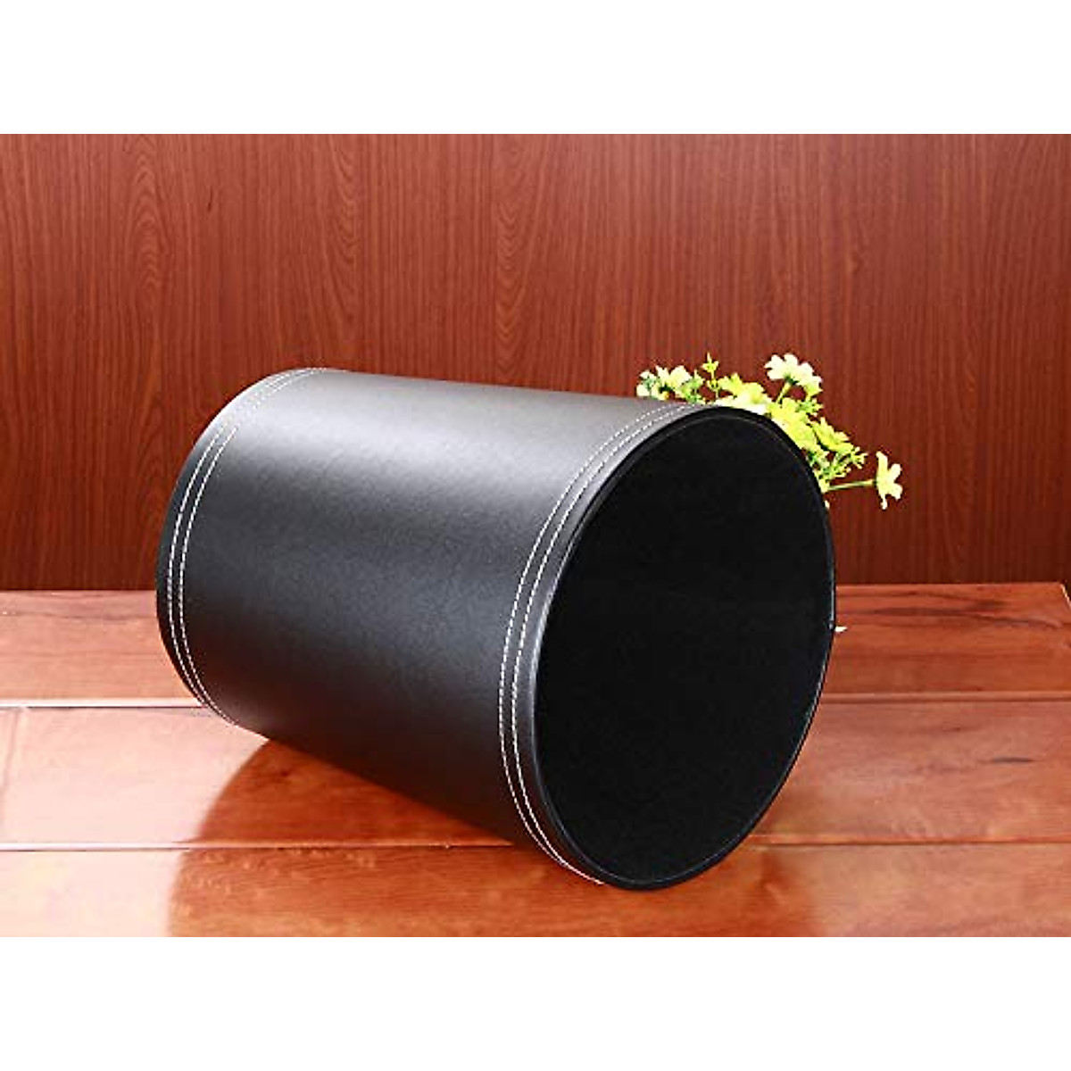 PU Leather Trash Cans Waste Paper Basket,2.6 Gallon Classic Garbage Bin Without lid for Living Room,Kitchen,Office,Hotel (Black)