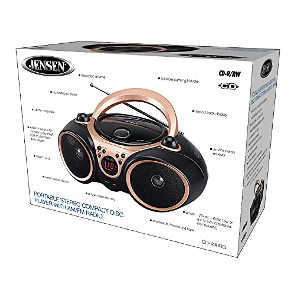 Jensen CD-490 Rose Gold Portable Boombox Sport Stereo CD Player with AM ...