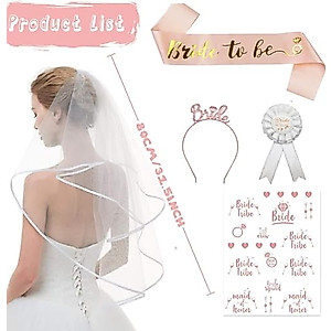 Lecone Bridal Shower Decoration, 5 Pieces Bride to be Sash and Veil Bride Headband Tiara Garter Bride Shower Decor Wedding Veil Hair Accessories