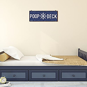 POOP DECK Sign Nautical Nursery Wall Decor Rustic Beach Bathroom Wood Sign Nautical Boat Decor Ocean Coastal Theme Decorations for Home Hanging Wood Sign for Ocean Bathroom and Nursery 15.7 x 5.9 Inch