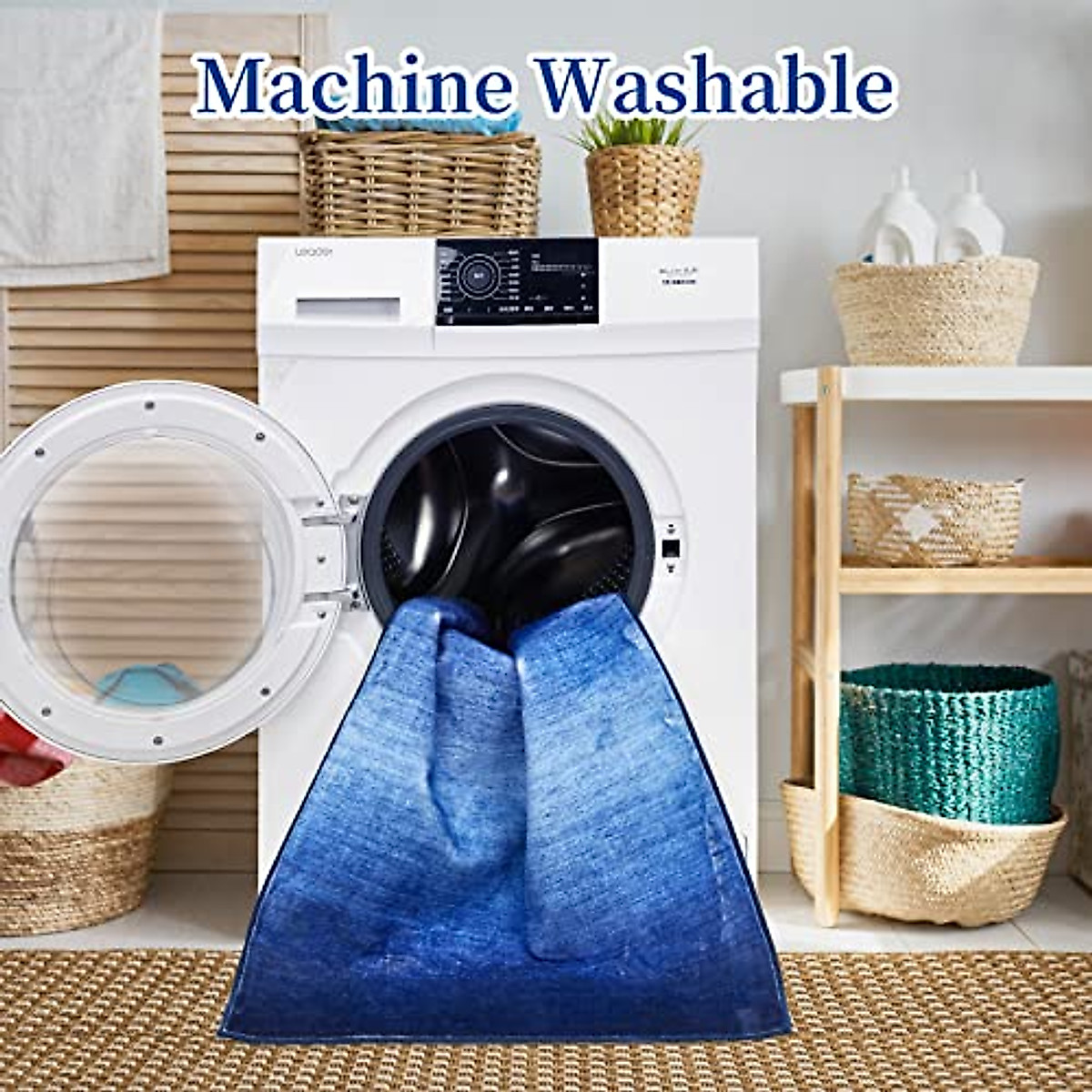 ROYHOME Modern Area Rugs Machine Washable Area Rug for Living Room Non-Shedding Stain Resistant Area Rug Ombre Non Slip Area Rug for Bedroom Dining Room Home Office, 8' x 10' Blue