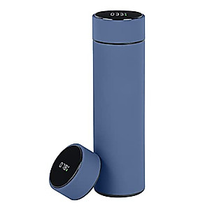 Thermos,15oz Coffee Thermos for Hot Drinks(Women,Men,Baby),Smart Sports Water Bottle with LED Fahrenheit Display,Frosted Feel,Keeps Hot for 12 Hrs,Cold for 12 Hrs(Blue)
