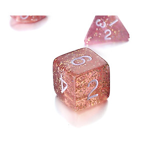 REINDEAR 7 Die Polyhedral Role Playing Game Dice Set with Velvet Pouch (Flash Powder Pink)