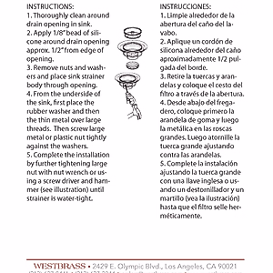 Westbrass D214-20 3-1/2" Post Style Large Sink Kitchen Basket Strainer, 1-Pack, Stainless Steel