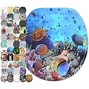 Sanilo ROUND, Silent Slow Close, Molded Wood, Adjustable Toilet Seat, Ocean