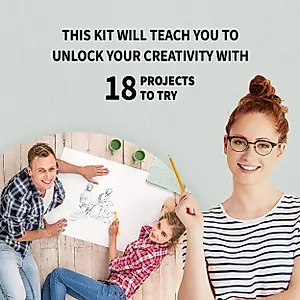 SpiceBox Complete Drawing Set, How to Draw Book with Sketching Supplies and Wooden Drawing Figure, Arts and Crafts Hobby Kits for Adults