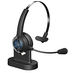 ELEVOC Trucker Bluetooth Headset with Microphone Noise Cancelling & Mute Button Telephone Headsets for PC Cell Phones Wireless On-Ear Headphone with Charge Stand for Zoom Meetings Skype Home Office