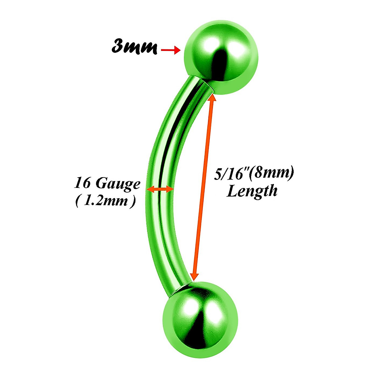 bodyjewellery 2pcs 16g Curved Barbell Bar Green Titanium Eyebrow Cartilage Helix Conch Ring Bar Stud Rook Lip Earrings Tragus B2MCH