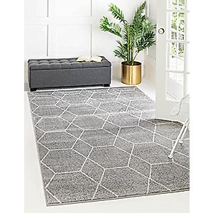 Unique Loom Trellis Frieze Collection Area Rug - Geometric (4' 1" x 6' 1", Light Gray/ Ivory)