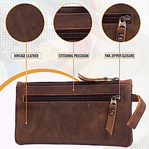 LA' PELLO Leather Pencil Case Rustic Brown - Genuine Handmade Leather Pen Pouch for Students & Artists - Pouch for Makeup tools & Travel Accessories