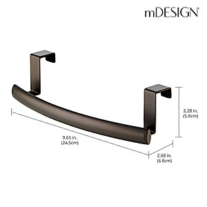 mDesign Steel Over Door Curved Towel Bar Storage, Hanger for Cabinet or Cupboard, Holder Rack for Kitchen, Bathroom - Holds Hand/Dish Towels, Washcloths - Spira Collection - 2 Pack - Bronze