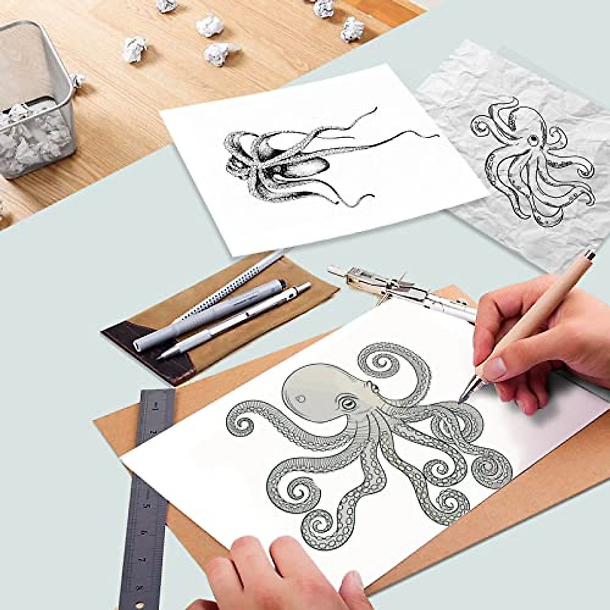 VEGA U Octopus Shower Curtain for Bathroom, Sea Animal Themed Bath Decor with Hooks, 72x72 Inch