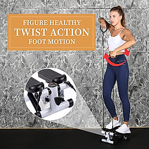 YSSOA Mini Stepper with Resistance Band, Stair Stepping Fitness Exercise Home Workout Equipment for Full Body Workout,Black