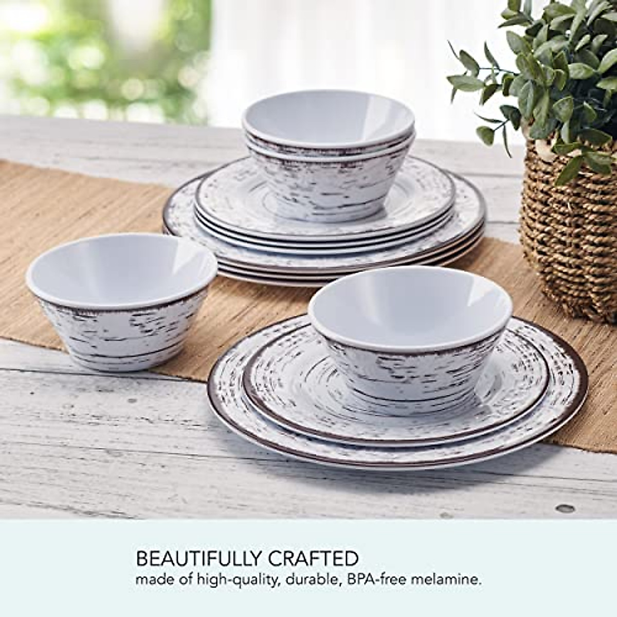 Pfaltzgraff Trellis 12 Piece Outdoor Melamine Dinnerware Set, Mulitcolored, Service for 4