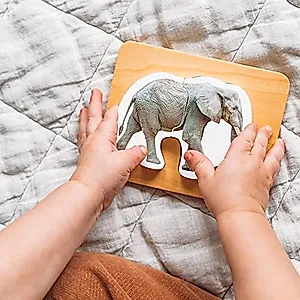 Wooden Montessori Animal Puzzles for Toddlers 1-3 | Realistic Chunky Safari Animal Shape Puzzle | Educational Learning Toy
