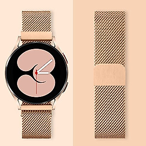 Wanme Metal Bands for Samsung Galaxy Watch 4 Band 40mm 44mm, Galaxy Watch 4 Classic Bands Women Men, 20mm Stainless Steel Replacement Strap for Samsung Watch 4 Bands (Rose Gold)