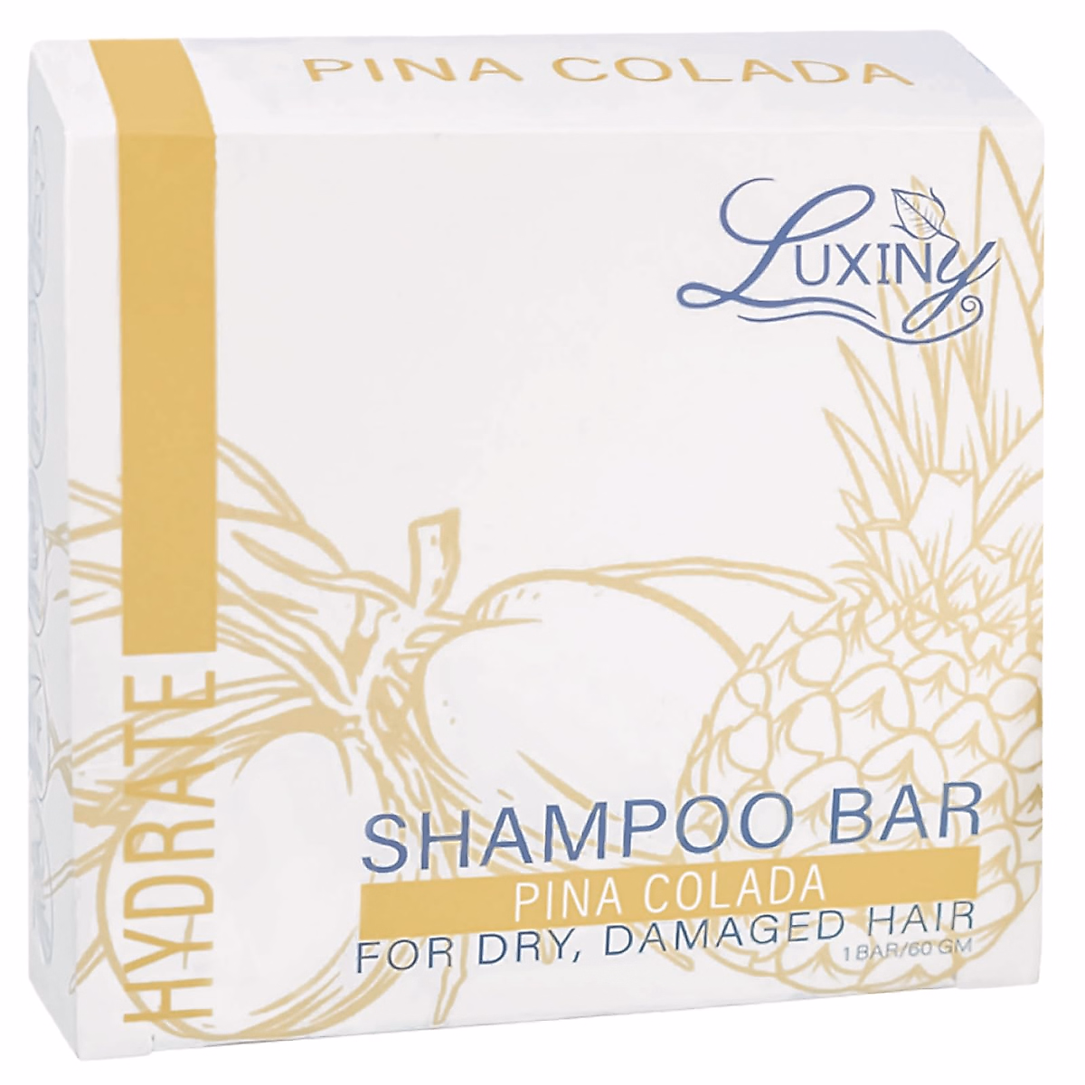 Luxiny Pina Colada Shampoo Bar for Dry Damaged Hair is Vegan, Sulfate free and Made in the USA. Get up to 60 washes at home or great as a travel shampoo.