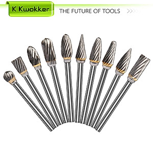 K Kwokker Tungsten Carbide Burr Set 1/8 Shank Diamond Files HRA85 Rotary Tool Accessory Kit, Drill Chucks Accessories for Dremel Rotary Drill Air Die Grinder for Metal Polishing, Wood Carving