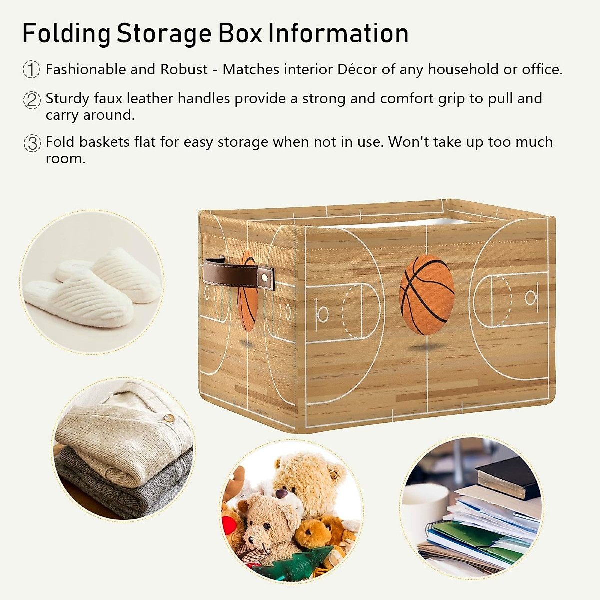 Storage Bins Sport Basketball Court Storage Basket Collapsible Cube Rectangle with Handle Storage Box for Shelves Home Office Closet 1 Pack