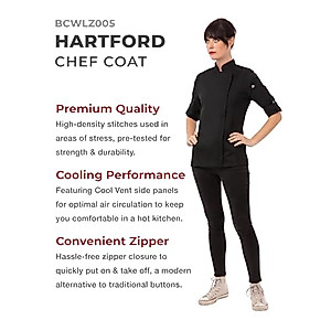 Chef Works Women's Hartford Chef Coat, Black, Medium