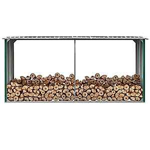 YEZIYIYFOB 11x3 FT Garden Log Storage Shed Galvanized Steel Firewood Storage Rack Outdoor Garden Log Timber Cabin Storage House Shelter Carrier 129.9"x36.2"x60.2" + Green
