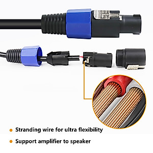 HBU 1 Pack 50 Feet Speakon to Speakon Cable - 50FT Studio Stage NL4FC Type Speak-On Male to Male Connection Wire - Live House PA DJ Loudspeaker Amplifier Audio Locking Extension Wiring 16 AWG