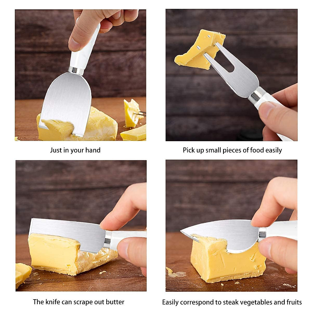 Funland 4PCs Cheese Knife Spreader Set with Marble Handle, Cute Cheese Knives Cutter Slicer for Marble Cheese Board, Spatula for cheese Board Accessories, Gift for Party, Thanksgiving - Silver