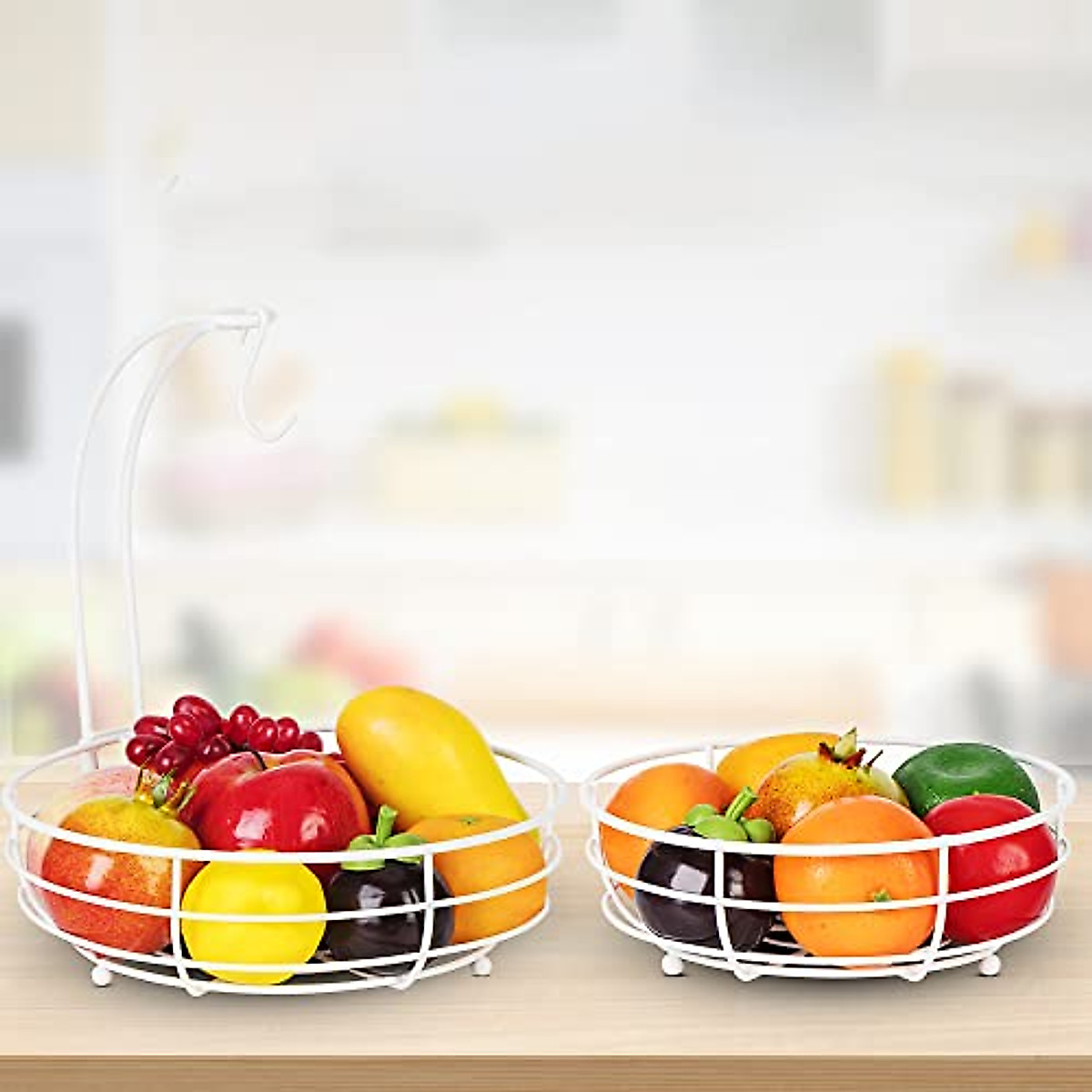 Kufutee 2-Tier Countertop Fruit Basket Bowl With Banana Hanger,White