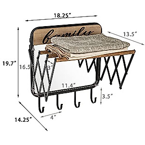 Wall Mirror Accordion Clothes Drying Rack, Laundry Wall Mount Retractable Towel Rack, 3 Bars, Mirror & 4 Hooks, Clothes Save Space Storage, Best for Laundry Room, Mudroom, Bathroom, Father's Day