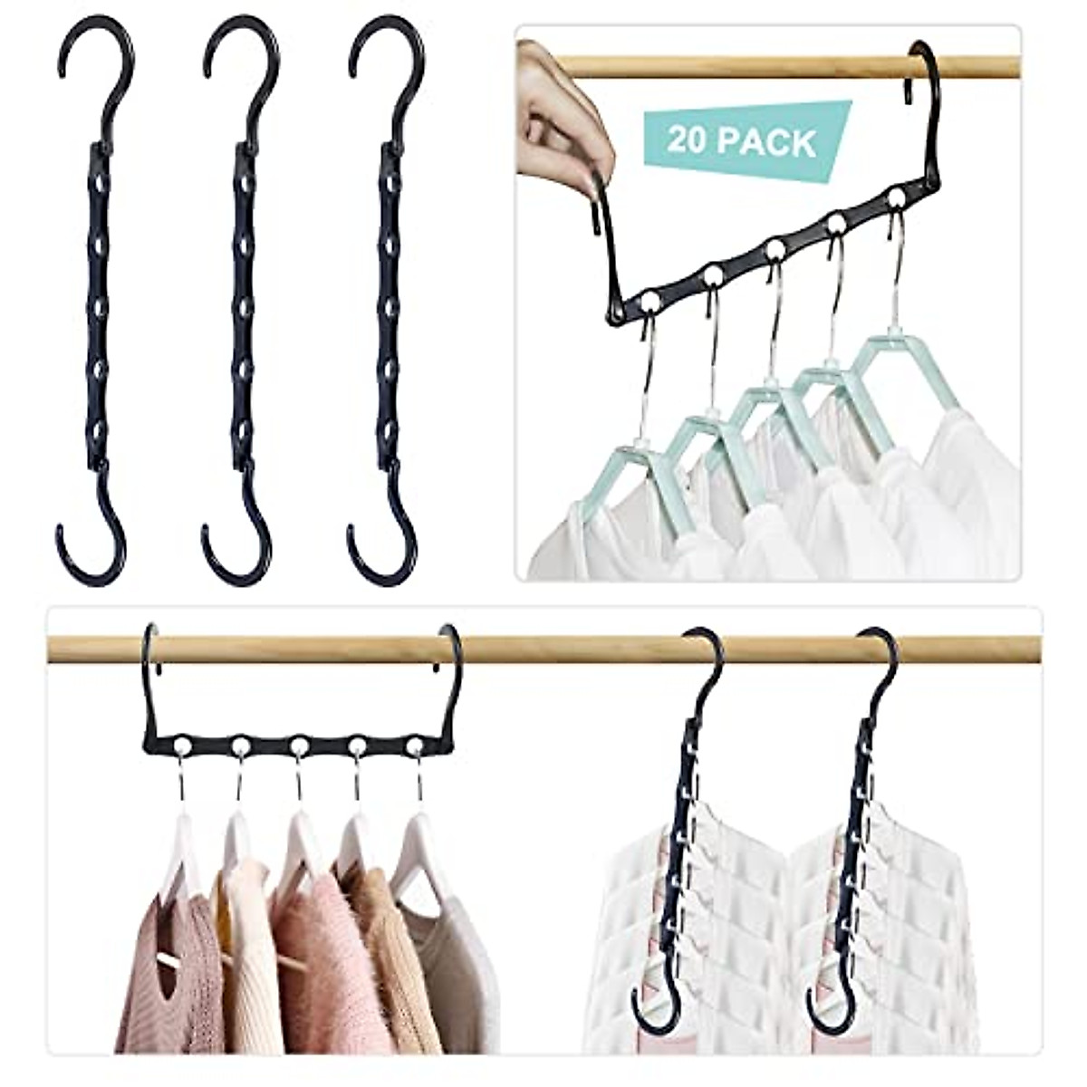 Hangers Space Saving, 20 Packs Magic Space Saving Clothes Hangers, Sturdy Plastic Clothes Hangers Organizer and Storage, Multifunctional Magic Hangers Closet Space Savers for Heavy Clothes Coats