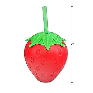 Plastic Cup with Lid and Straw, 20oz Cups, Strawberry Fruit Shape, Travel Tumblers, Large Drinking Cups, Birthday Party Favor, Water Bottles for Kids - 2 Piece Set - BPA Free